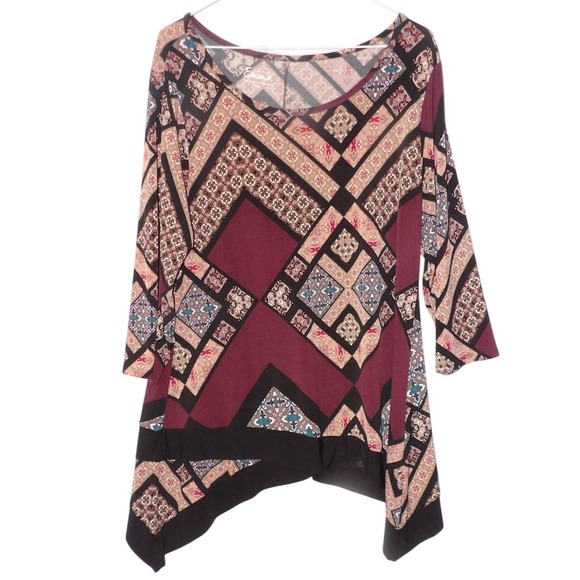 Simply Emma | Tops | Embrace Global Geometric Print Tunic Top Burgundy ...